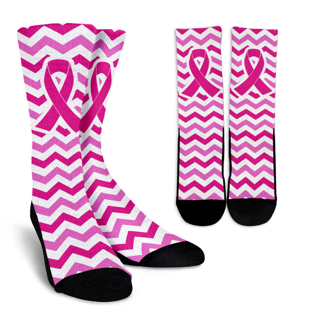White and Pink Pink Ribbon Socks – Combat Breast Cancer