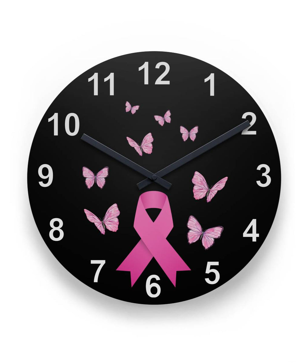 Butterflies & Pink Ribbon Wall Clock – Combat Breast Cancer