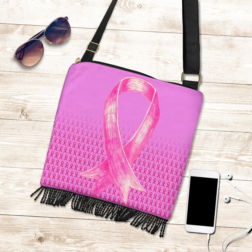 Bold Pink Ribbon Crossbody Boho Handbag – Combat Breast Cancer