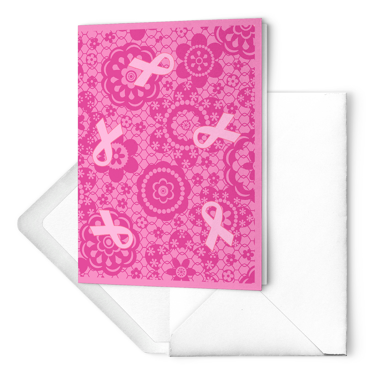 Pink Ribbon Pattern Folded Set of Greeting Cards – Combat Breast Cancer